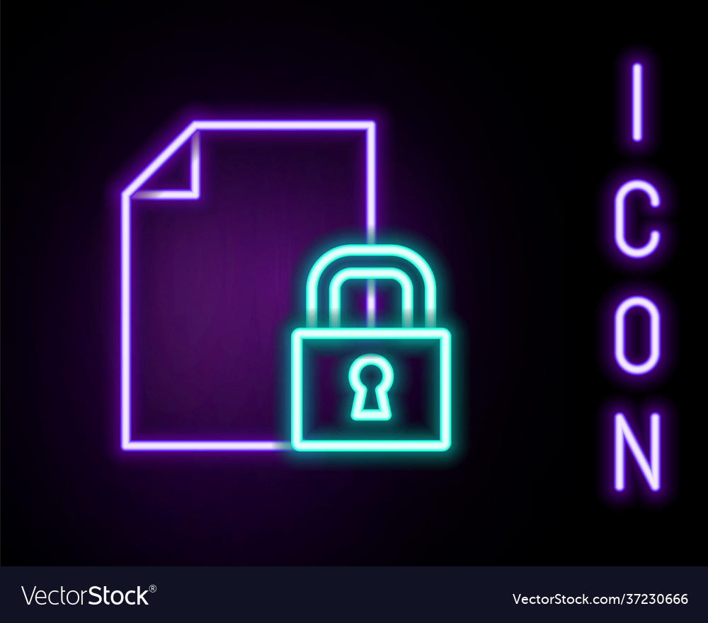 Glowing neon line document and lock icon isolated Vector Image