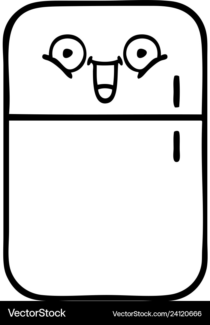 Line drawing cartoon fridge freezer Royalty Free Vector