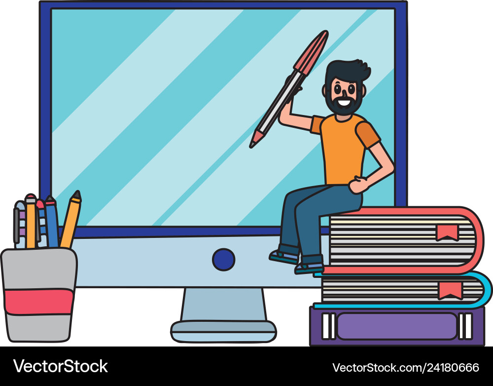 Online education man cartoon Royalty Free Vector Image