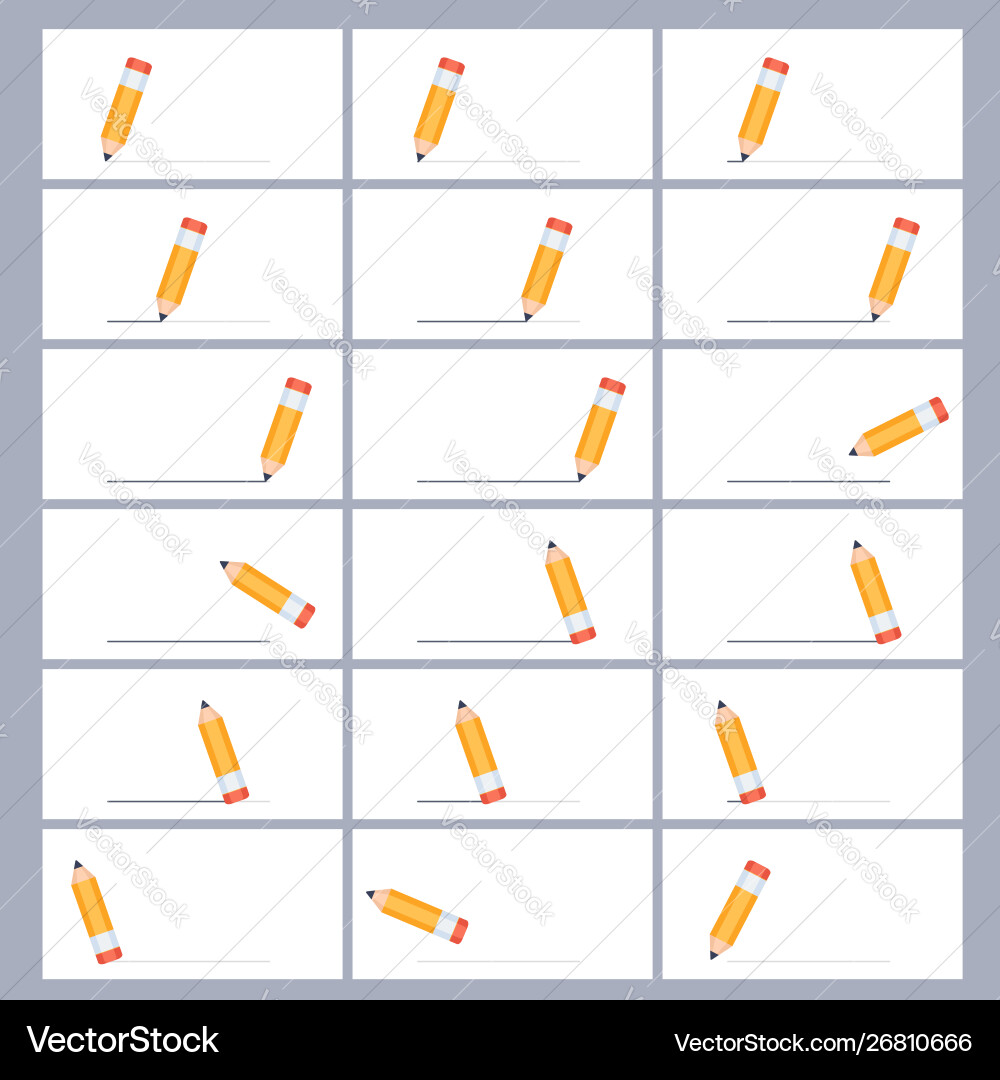 Pencil drawing and erasing line animation sprite Vector Image