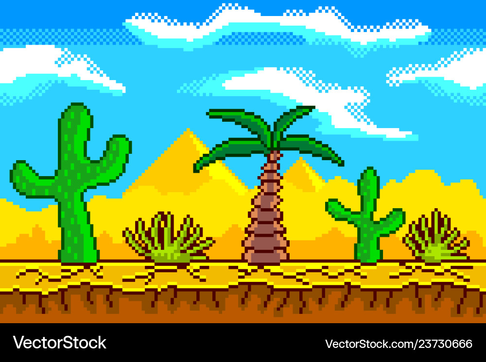 Pixel art desert seamless background detailed Vector Image
