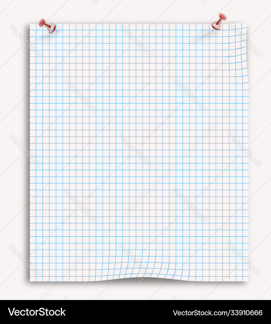Squared paper sheet pinned red pins for daily Vector Image