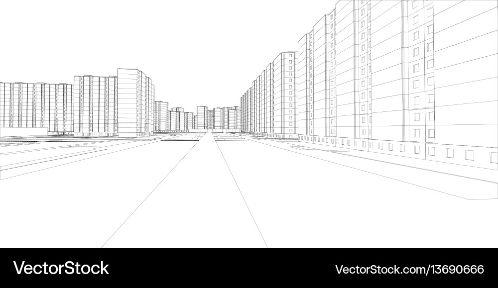 Wire-frame buildings and street Royalty Free Vector Image