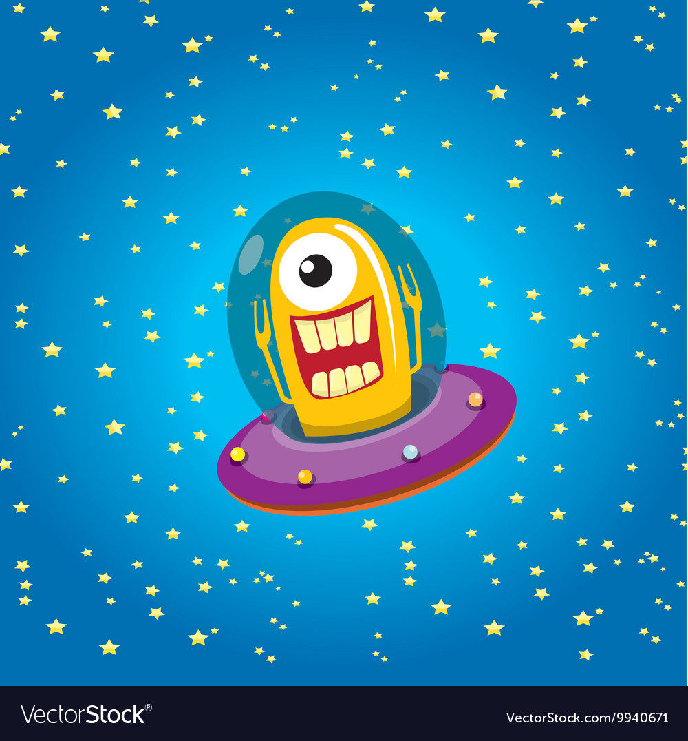 Alien spaceship orange in space Royalty Free Vector Image