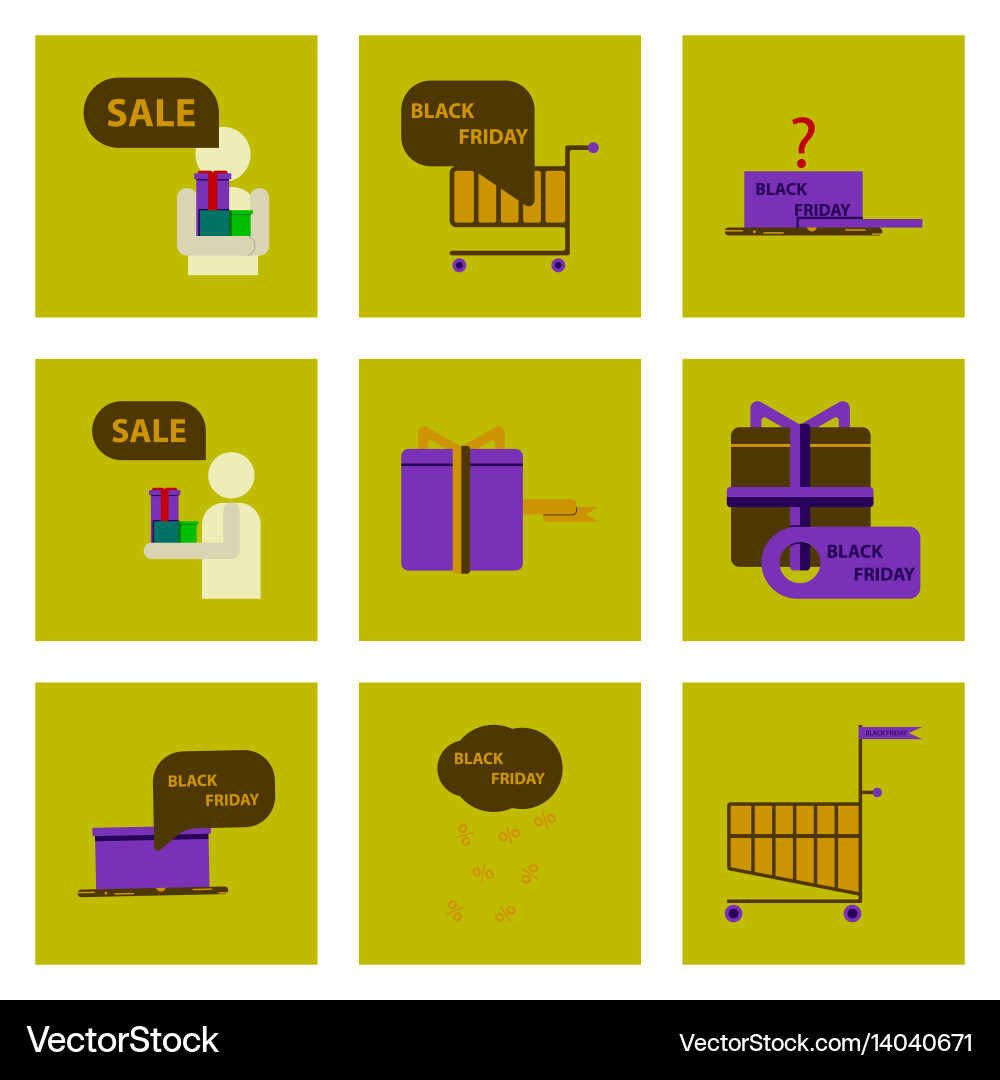 Flat assembly icons of black friday set Royalty Free Vector