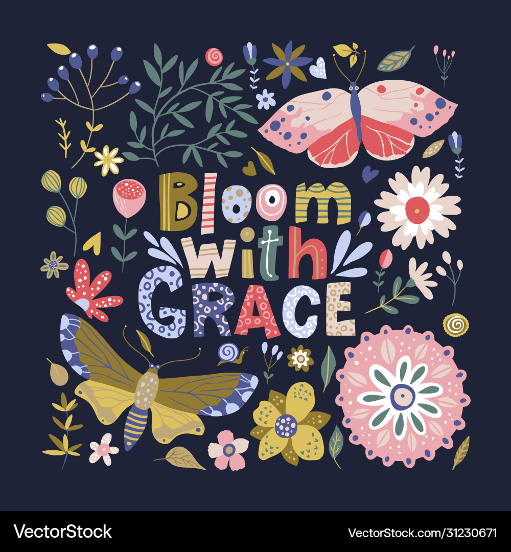 Floral color lettering card Royalty Free Vector Image