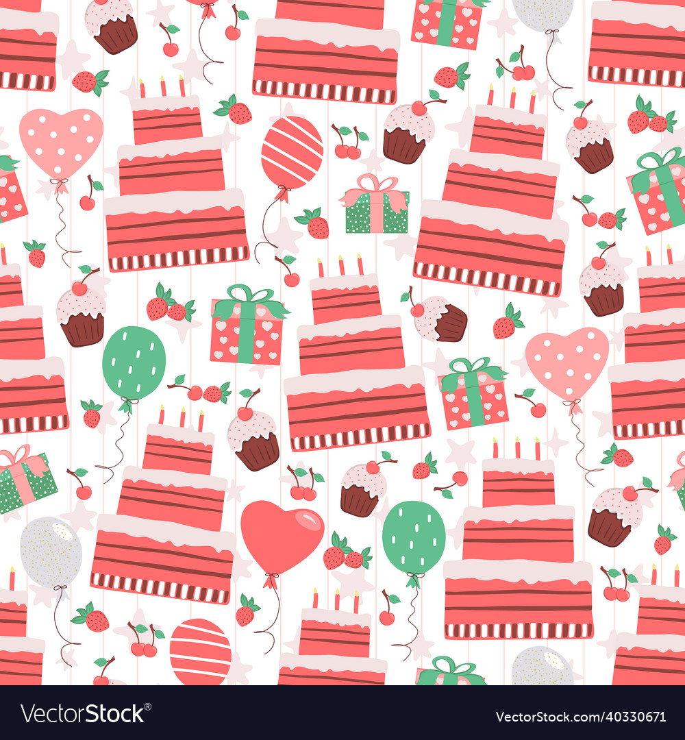 Hand drawn seamless pattern of cakes gifts air Vector Image