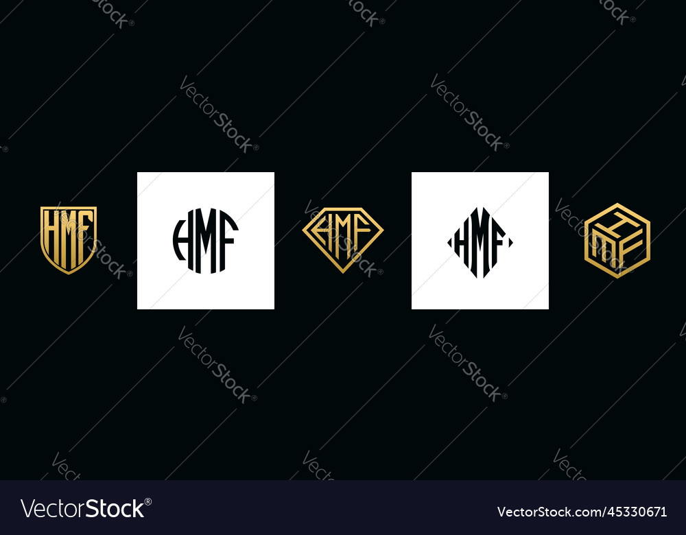 Initial letters hmf logo designs bundle Royalty Free Vector