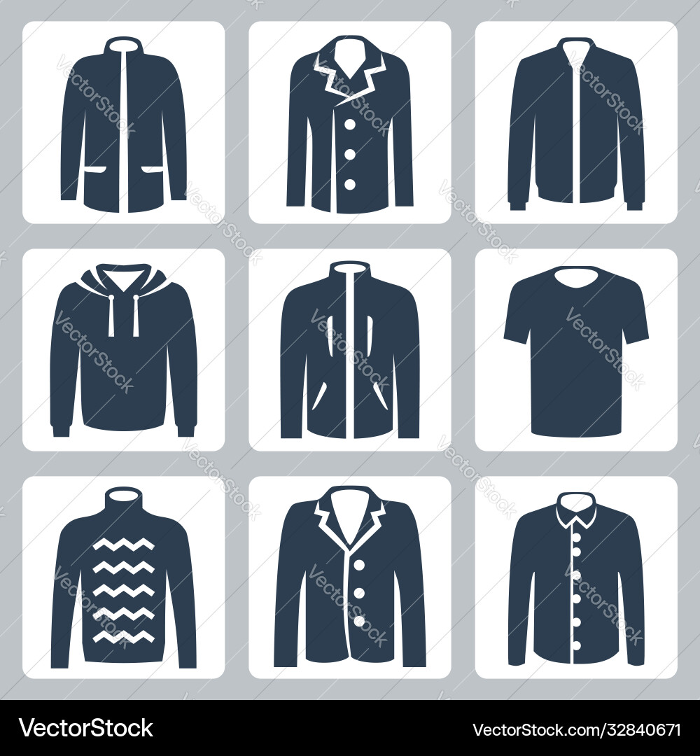 Mens clothes icons set puffer jacket coat Vector Image