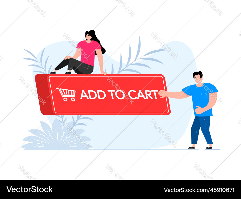 People press button with text add to cart click Vector Image
