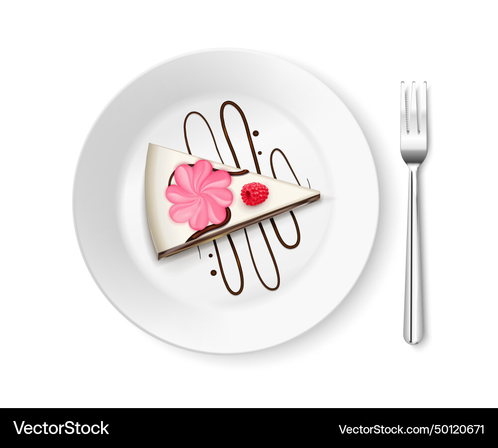 Piece of cake top view realistic composition Vector Image