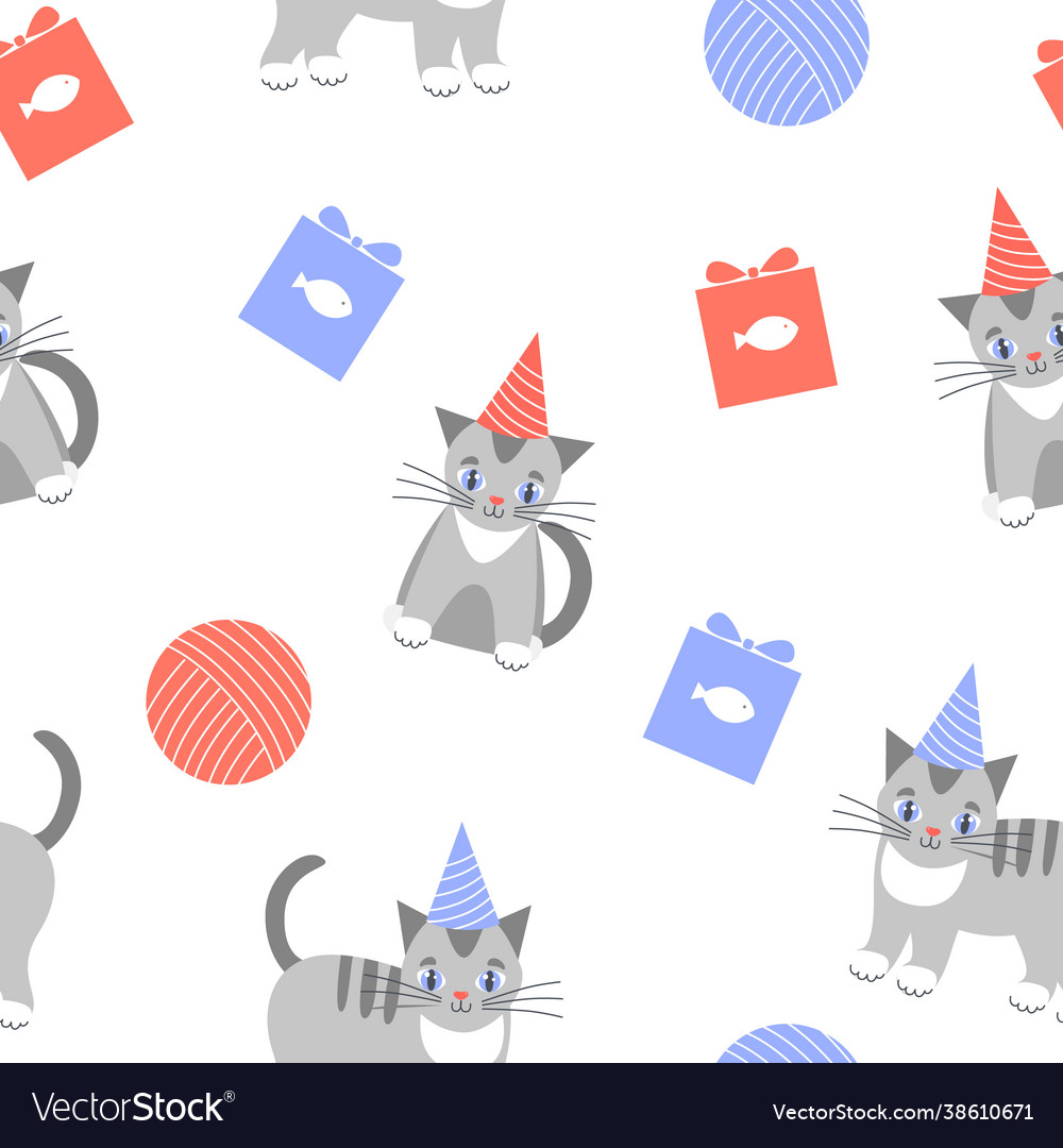 Seamless pattern a cat gift boxes Royalty Free Vector Image
