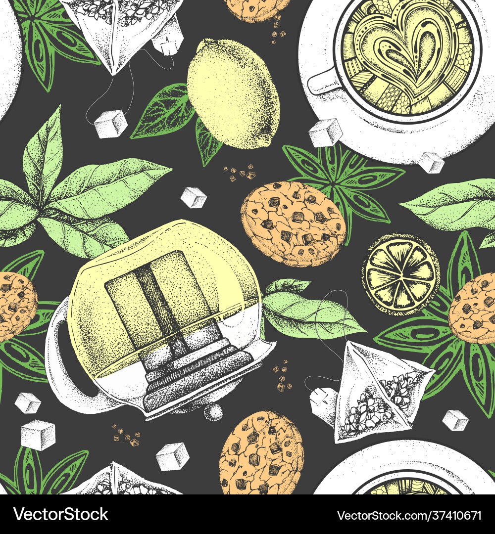 Seamless pattern with teapots and tea cups Vector Image