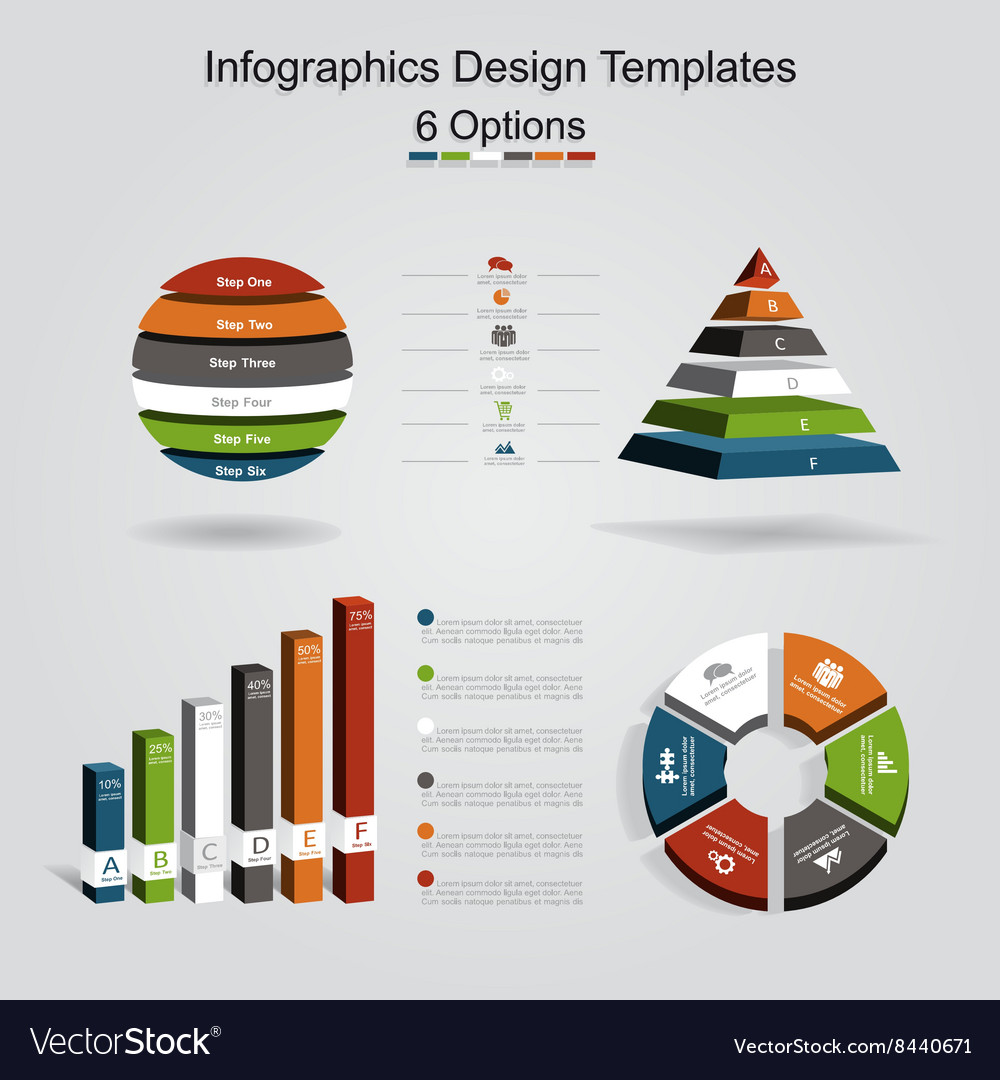 Set of infographics design template with 6 options