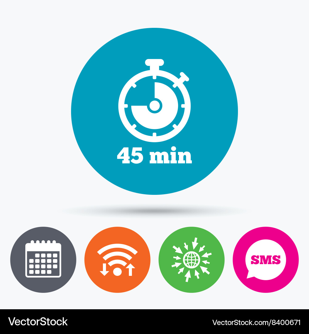 Timer sign icon 45 minutes stopwatch symbol Vector Image