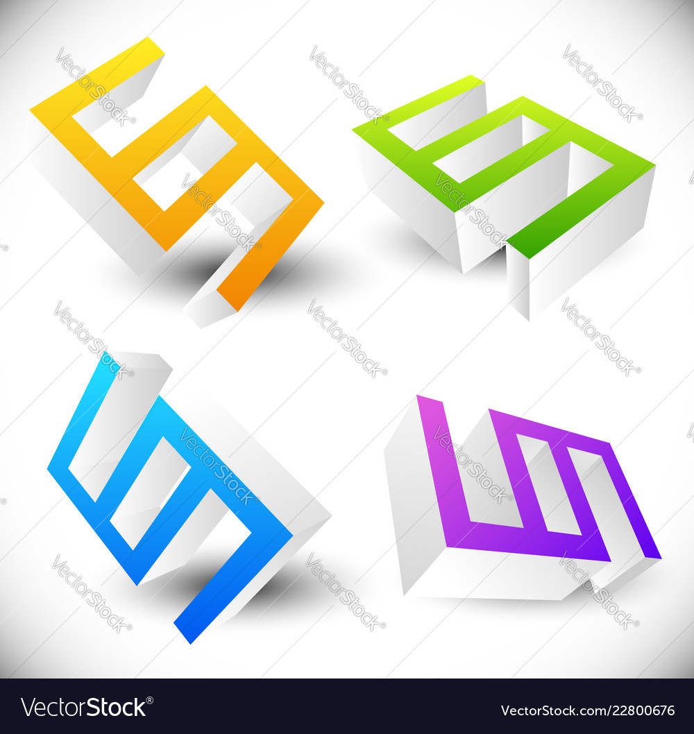 Angular 3d icons rotated in 4 angles Royalty Free Vector