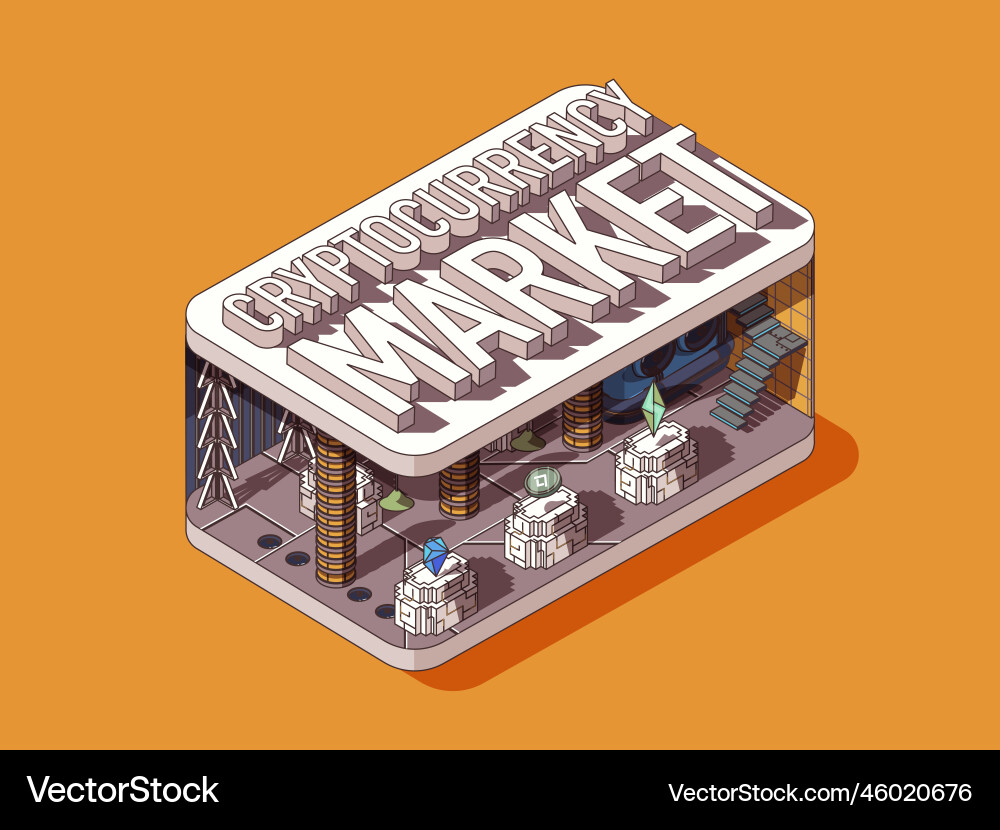 Crypto market concept in 3d isometric graphic Vector Image