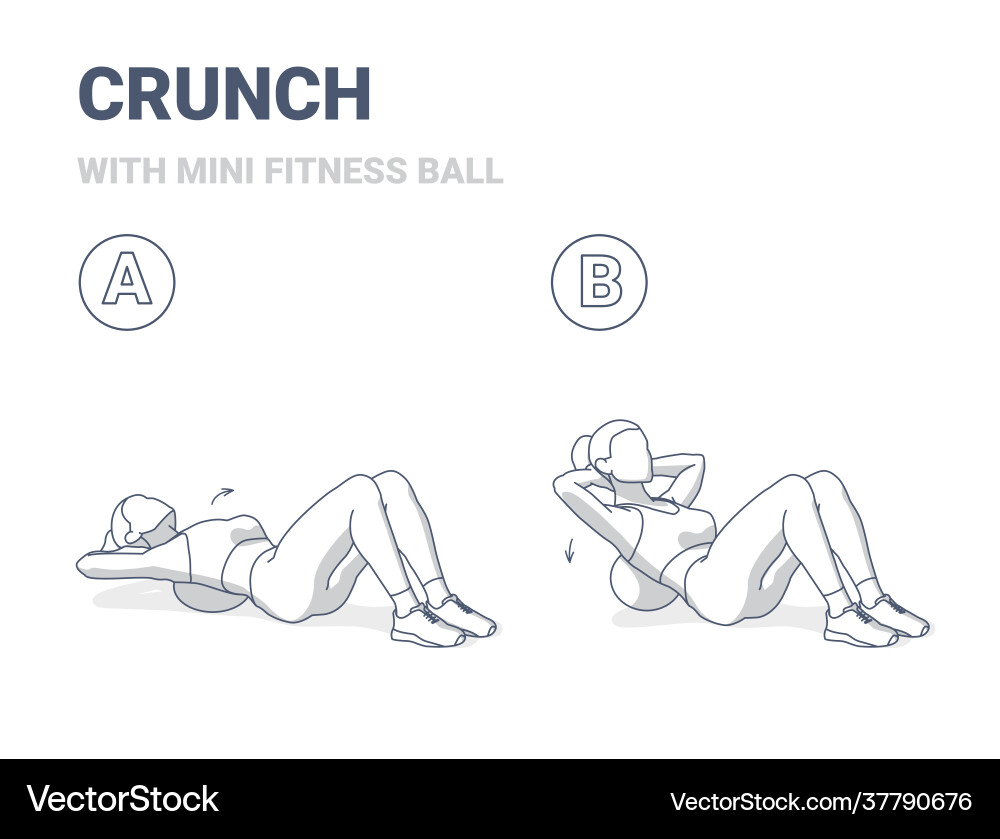 Girl doing crunch exercise with mini fit ball Vector Image