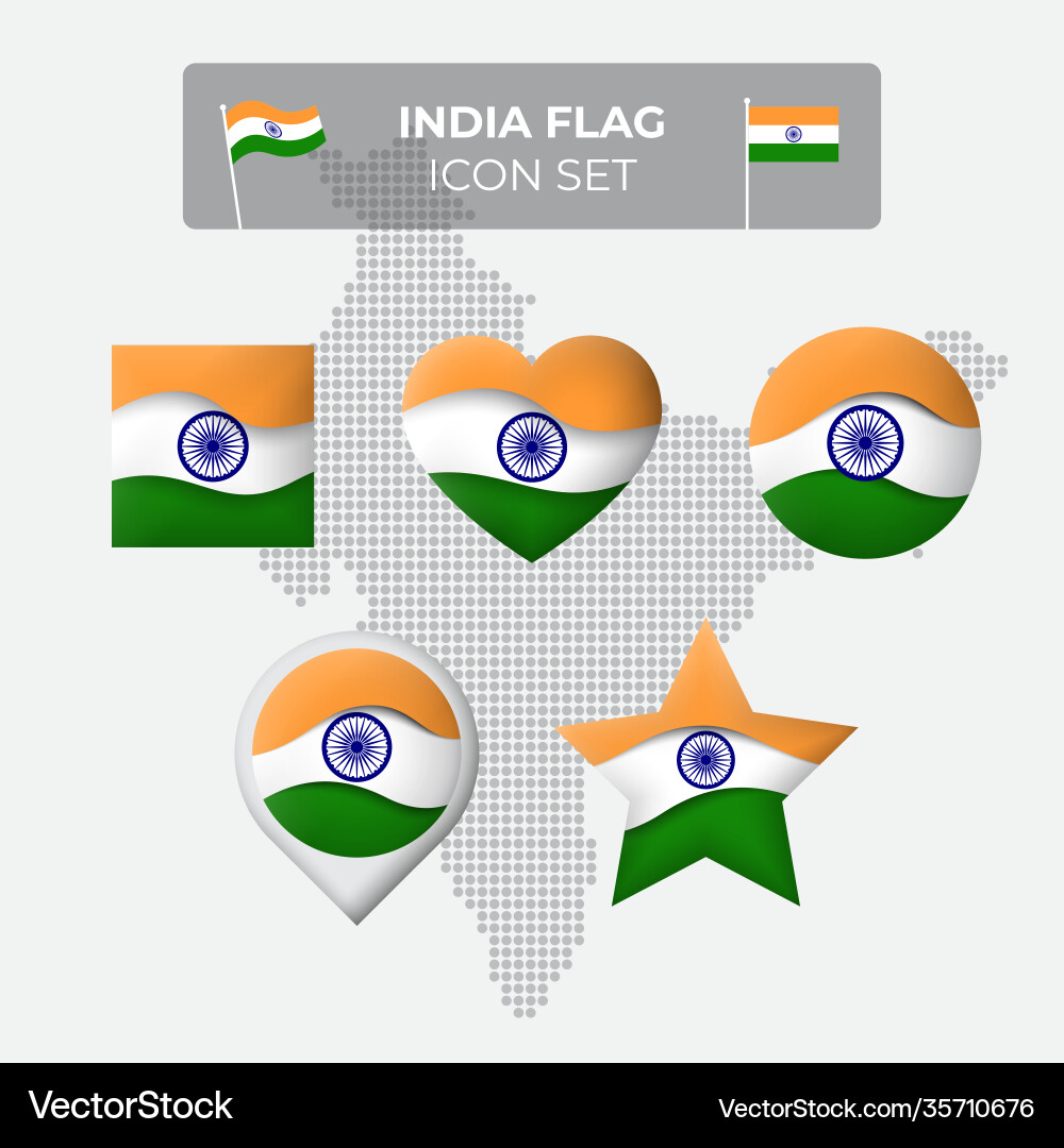 India flag icons set in shape square heart Vector Image