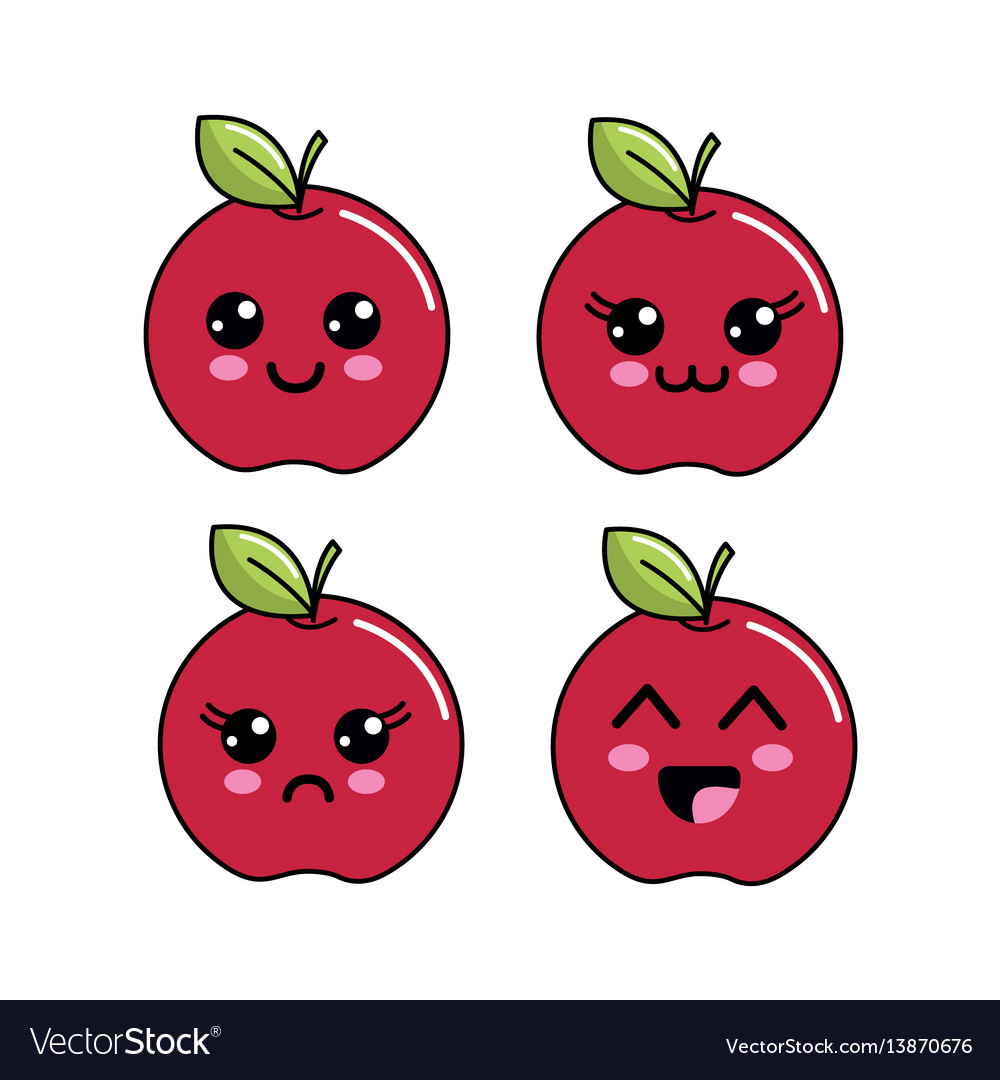 Kawaii apple diferents faces icon Royalty Free Vector Image