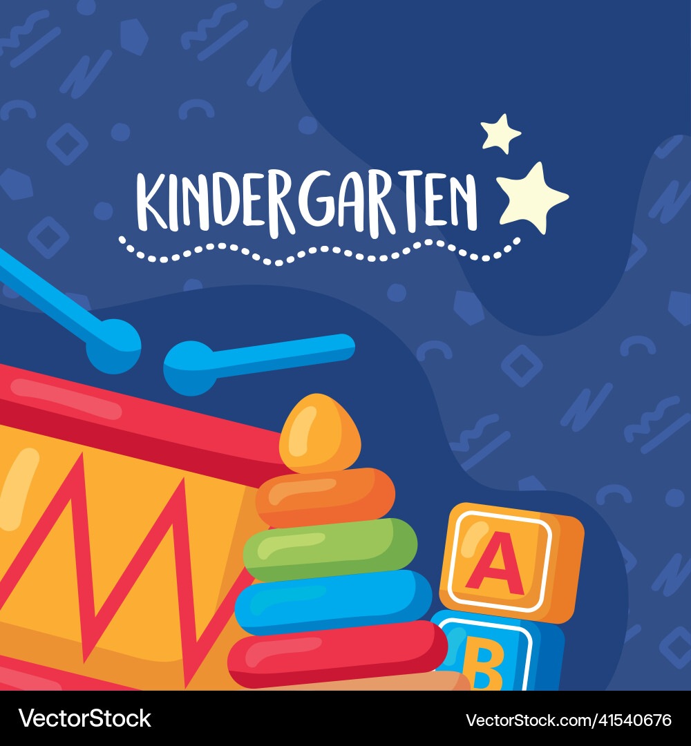 Kindergarten lettering and toys Royalty Free Vector Image
