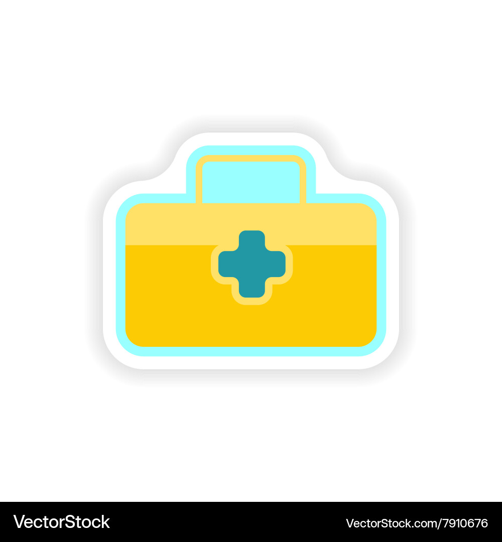 Paper sticker on white background medical suitcase