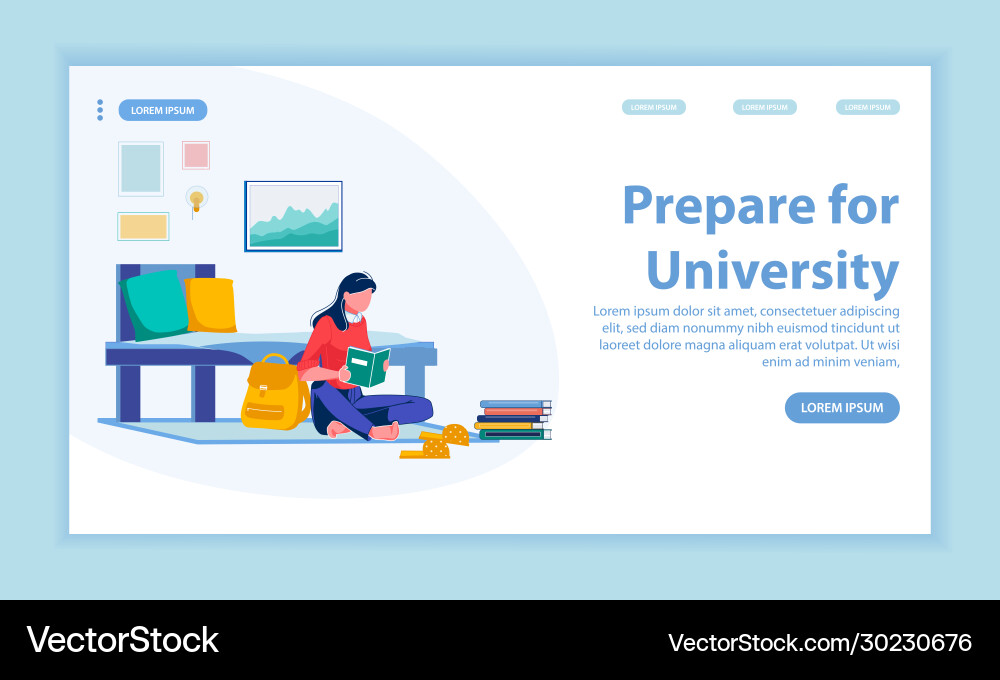Prepare for university landing page with banner Vector Image