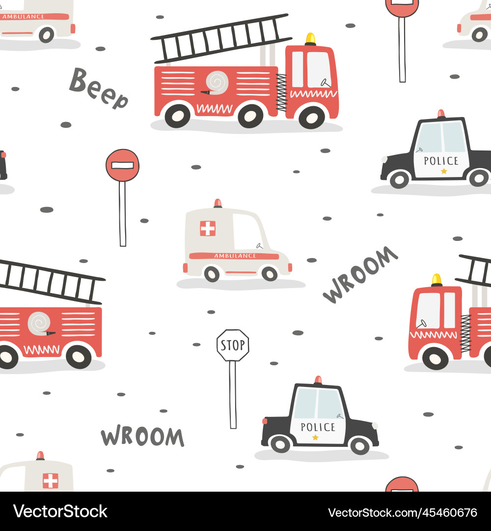 Seamless pattern with police ambulance and fire Vector Image