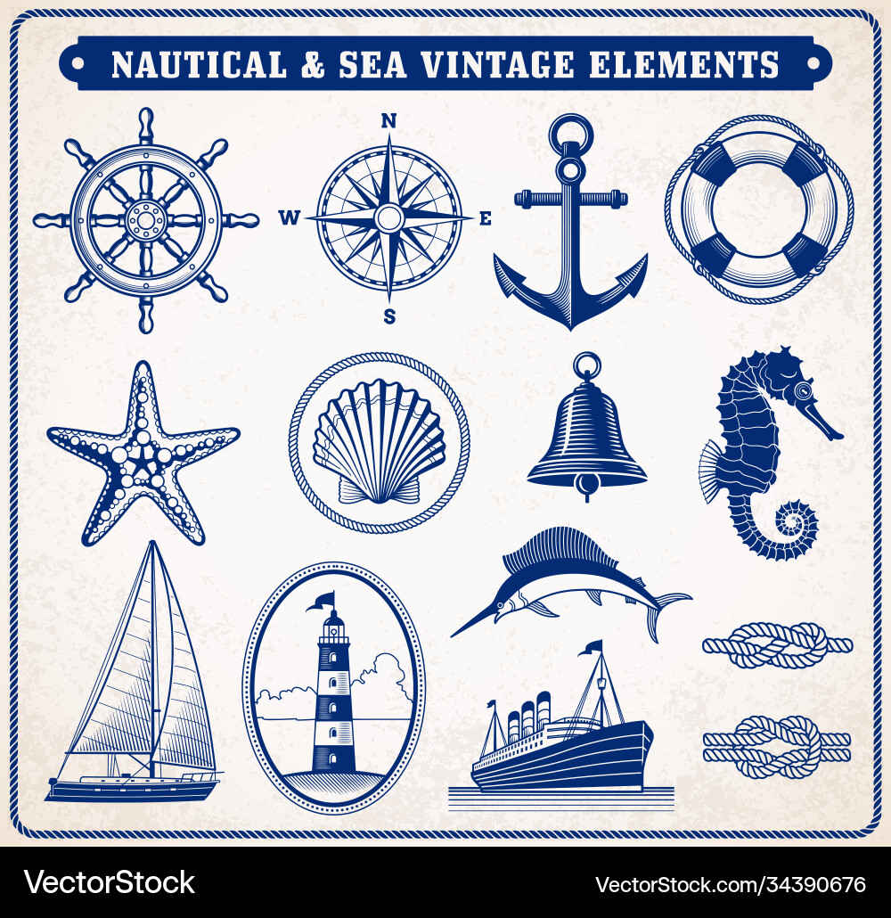Set marine maritime or nautical icons Royalty Free Vector
