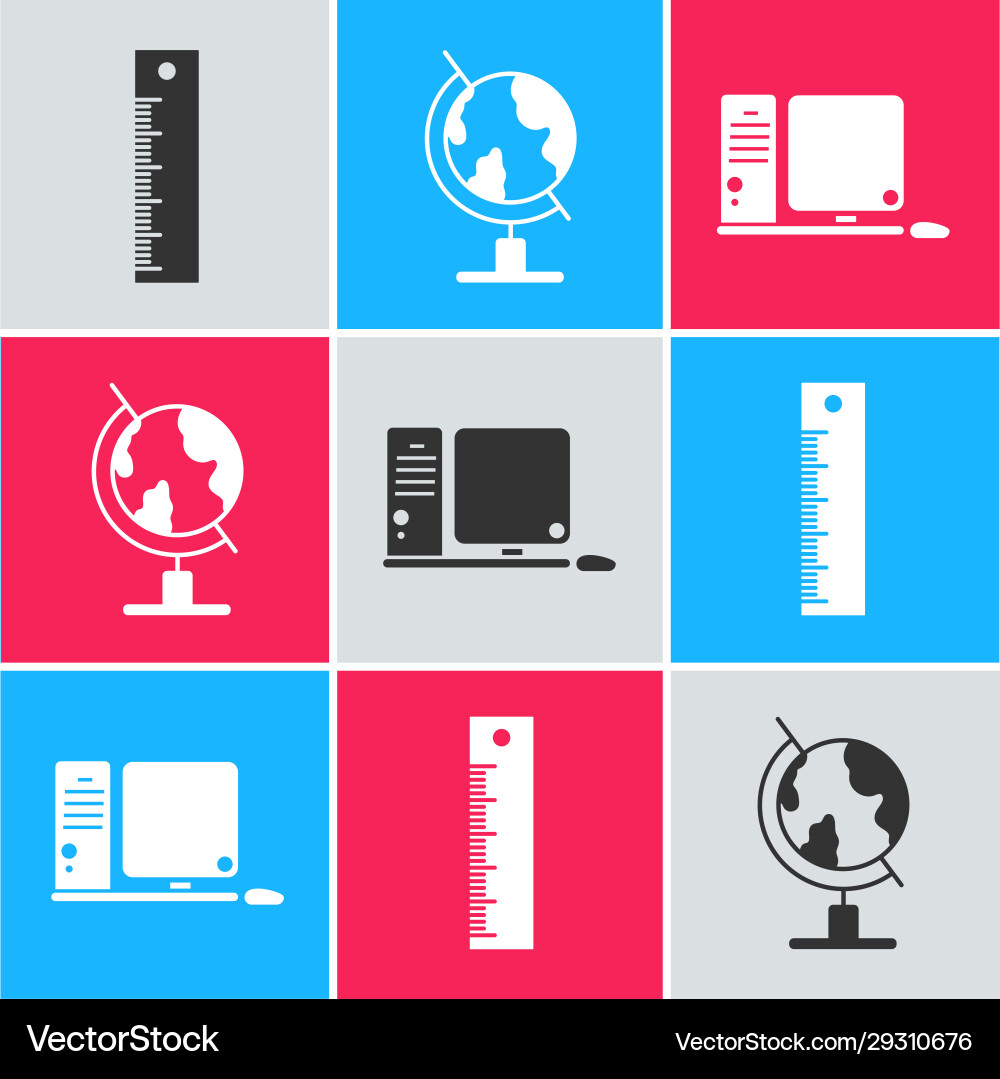 Set ruler earth globe and computer monitor Vector Image