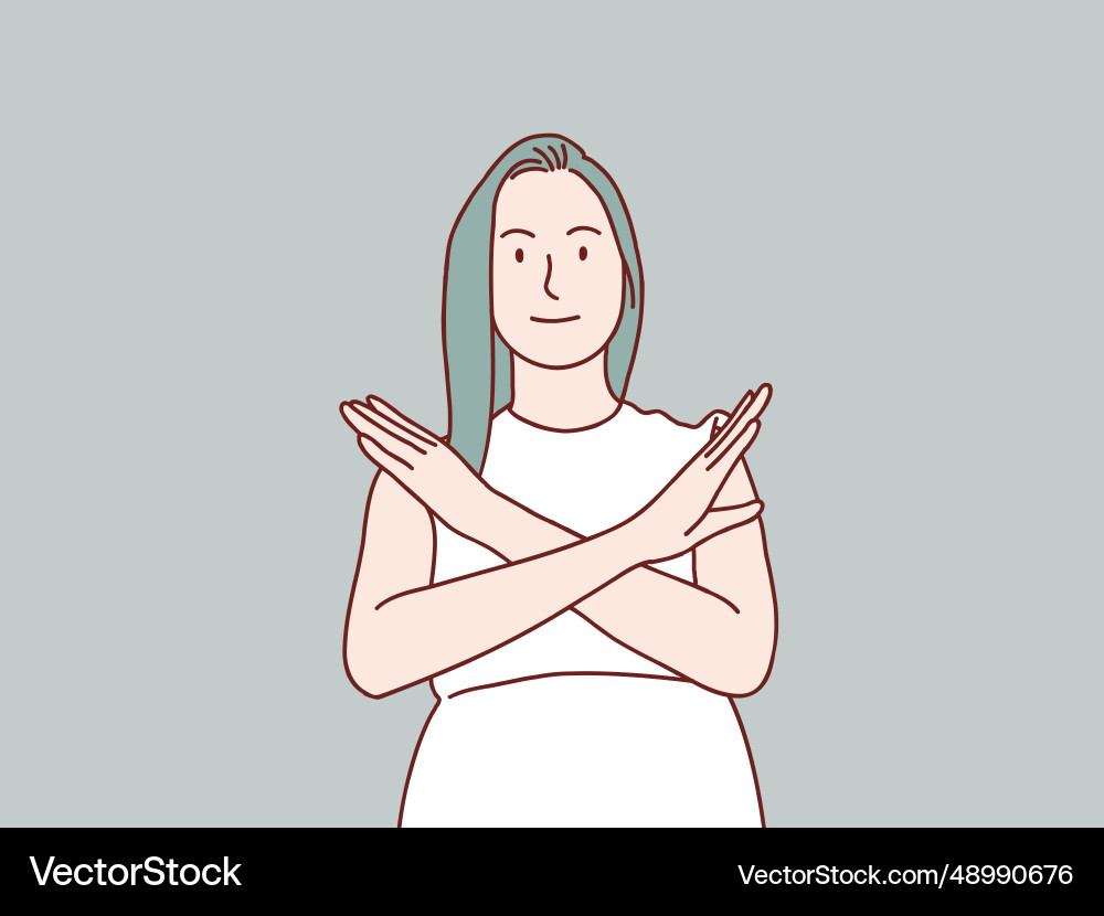 Woman serious stop gesture refuse crossed x hands Vector Image