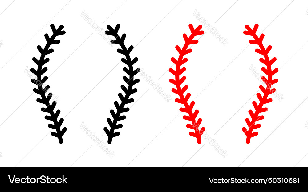 Baseball stitches icon set softball lace seam Vector Image