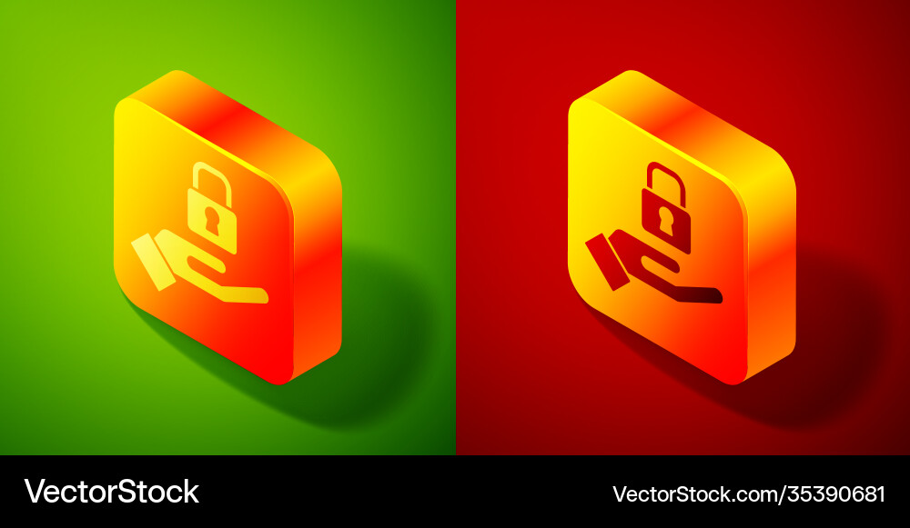Isometric lock in hand icon isolated on green Vector Image