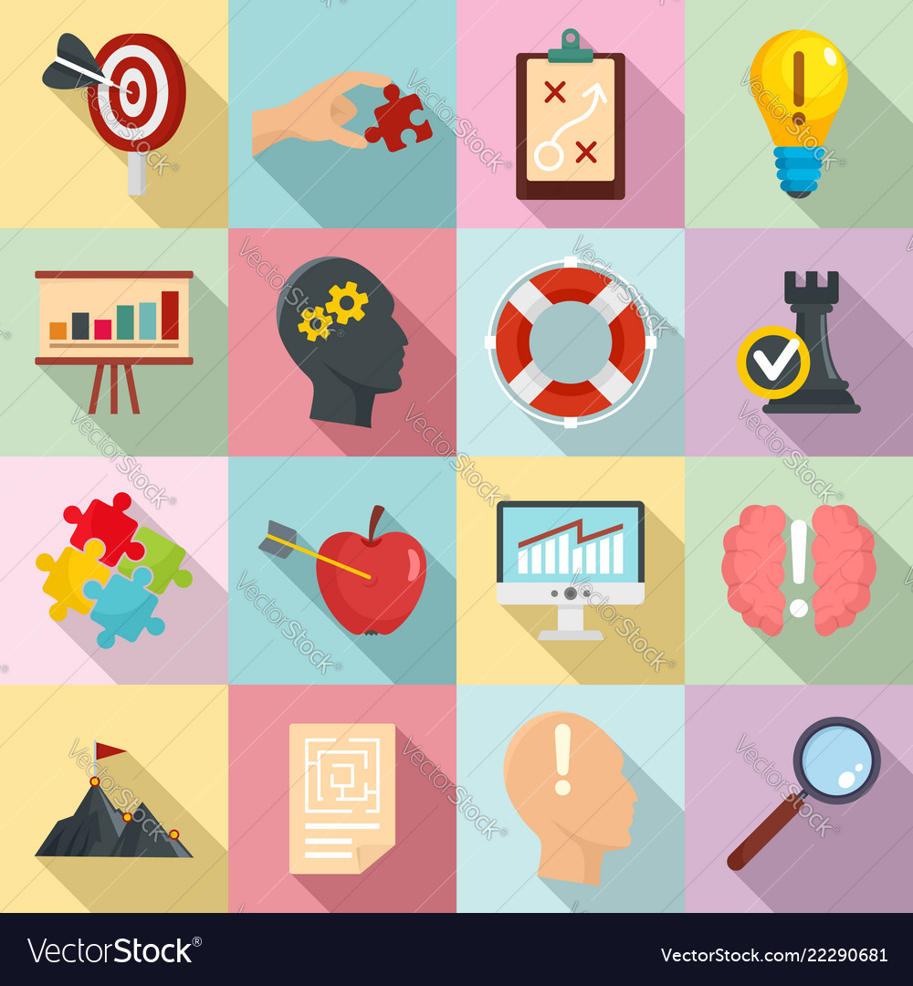 Solution icon set flat style Royalty Free Vector Image