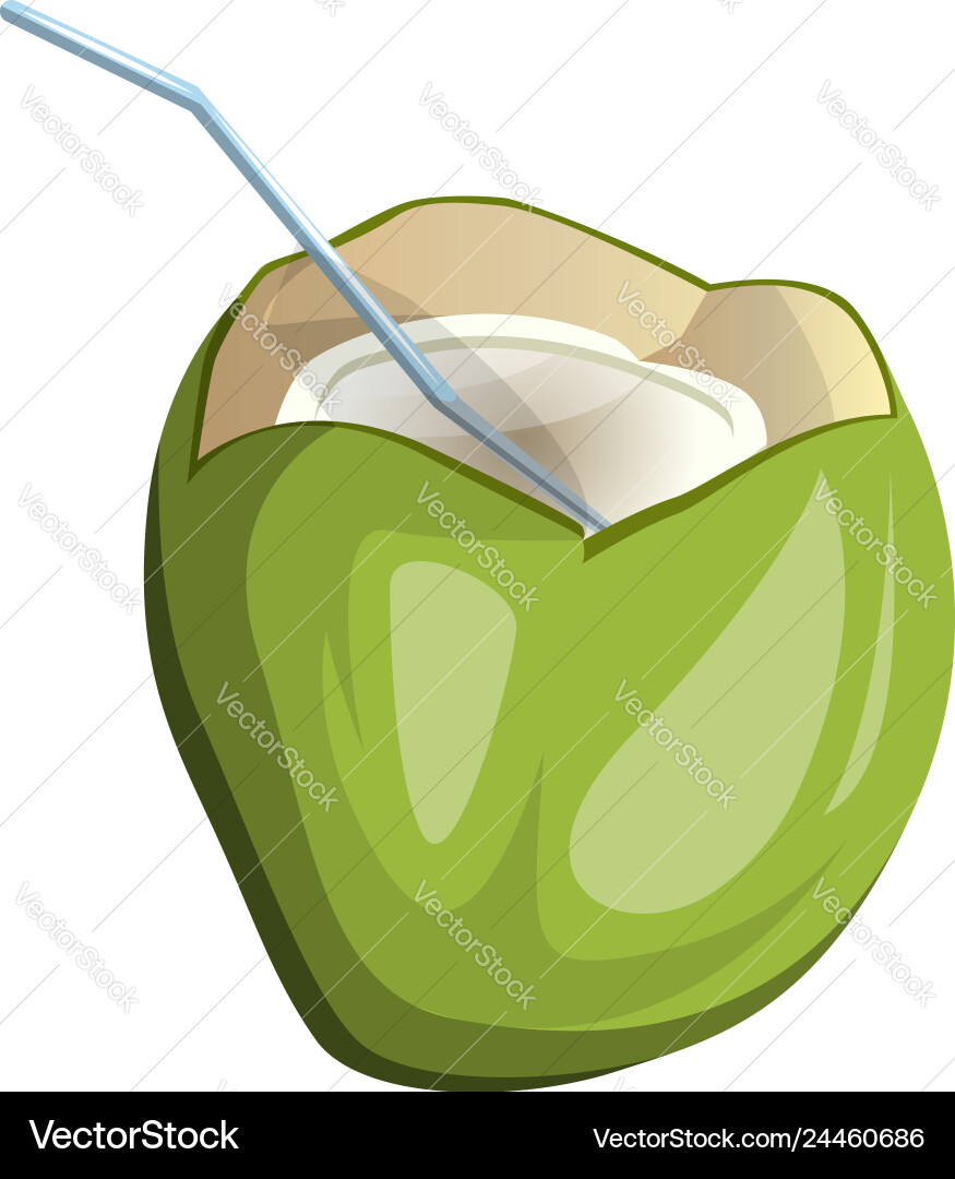 Coconut cut up with a straw cartoon fruit Vector Image