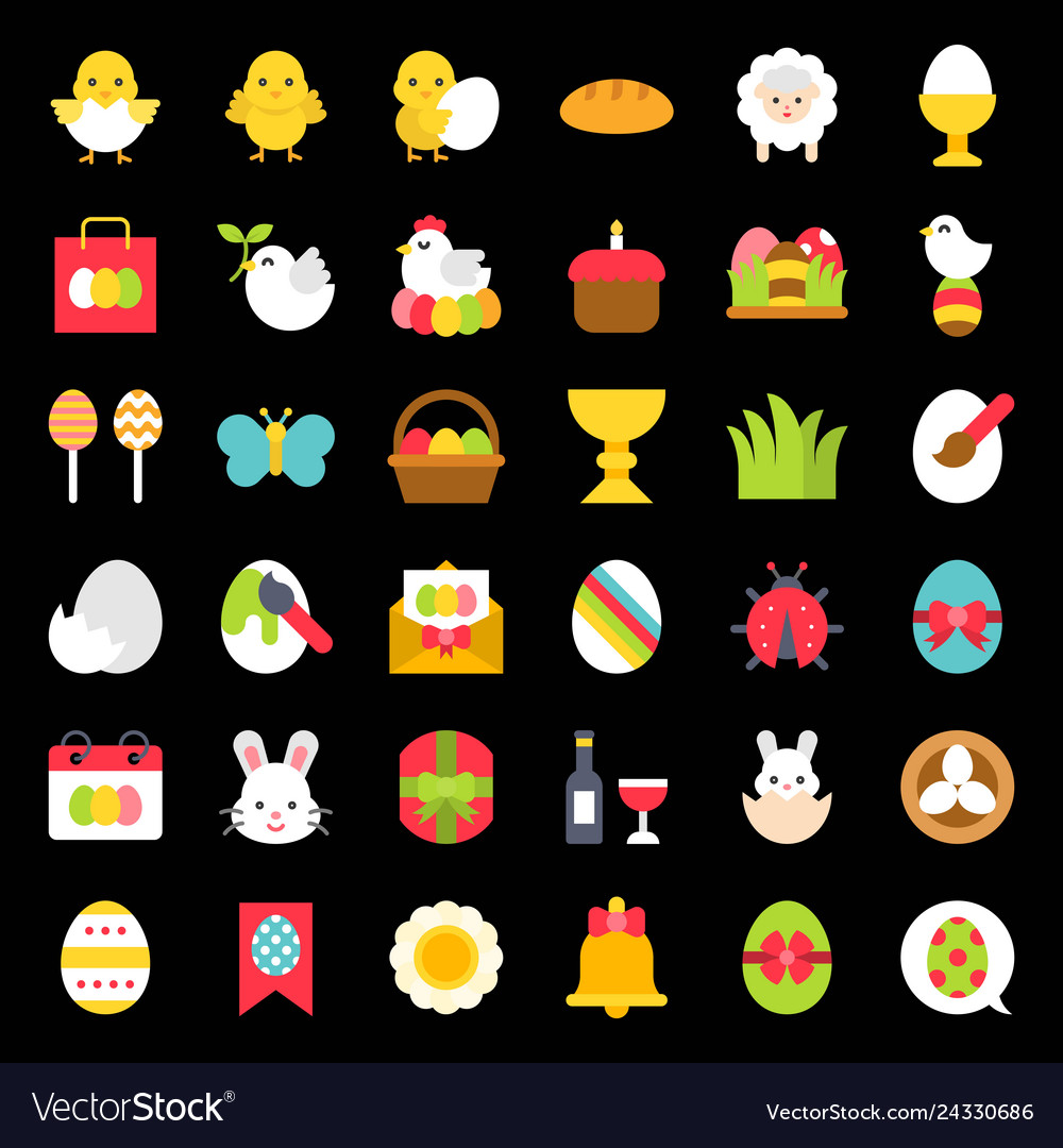 Easter set solid style icon Royalty Free Vector Image