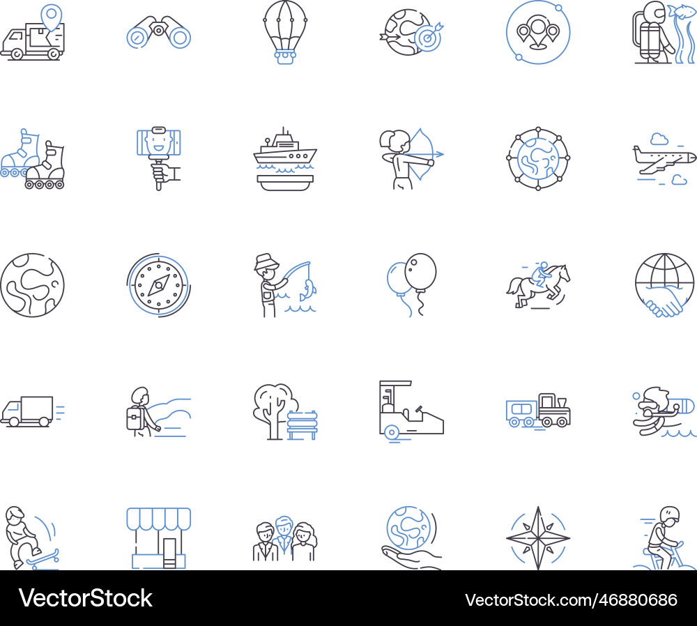 Exploration line icons collection adventure Vector Image