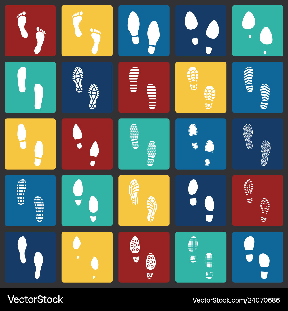 Footprints icons set on color squares background Vector Image