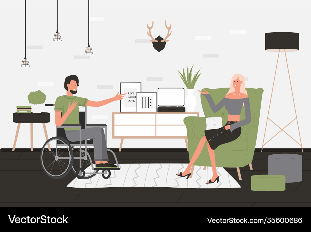 Friends people communication cartoon disabled man Vector Image