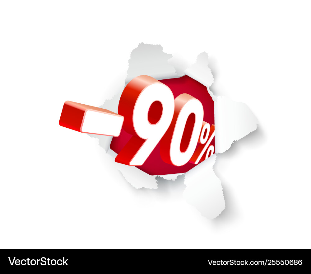 Paper explosion banner 90 off with share discount Vector Image