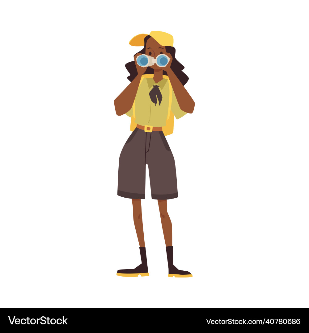 Park ranger female character with binoculars flat Vector Image