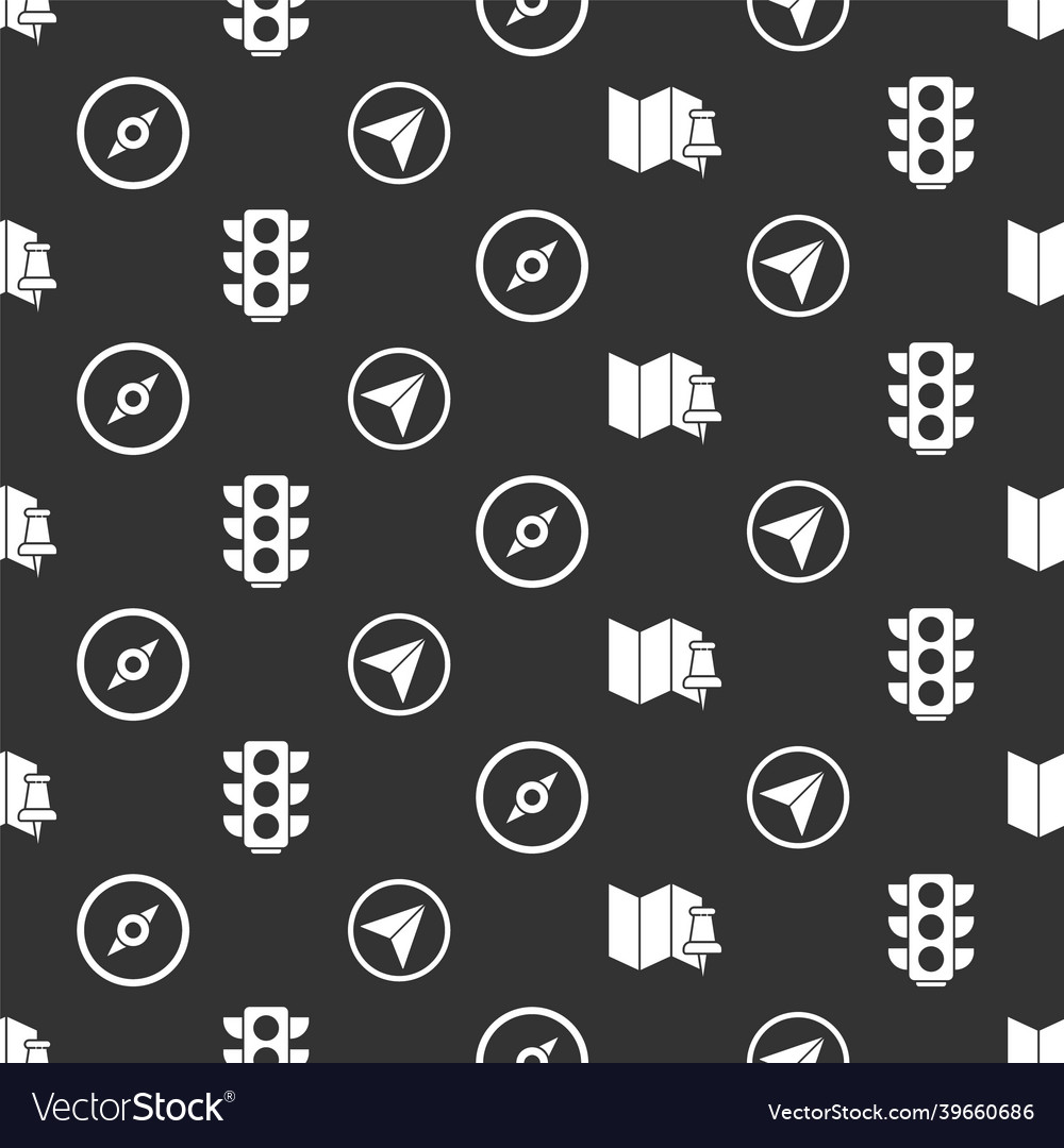 Set folded map with push pin traffic light Vector Image
