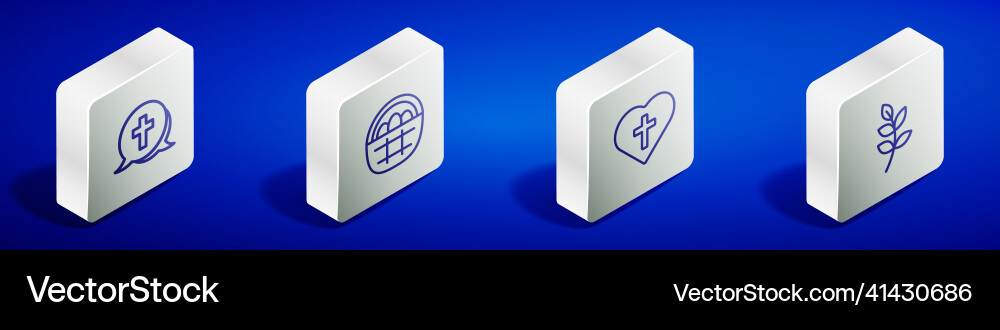 Set isometric line christian cross basket Vector Image