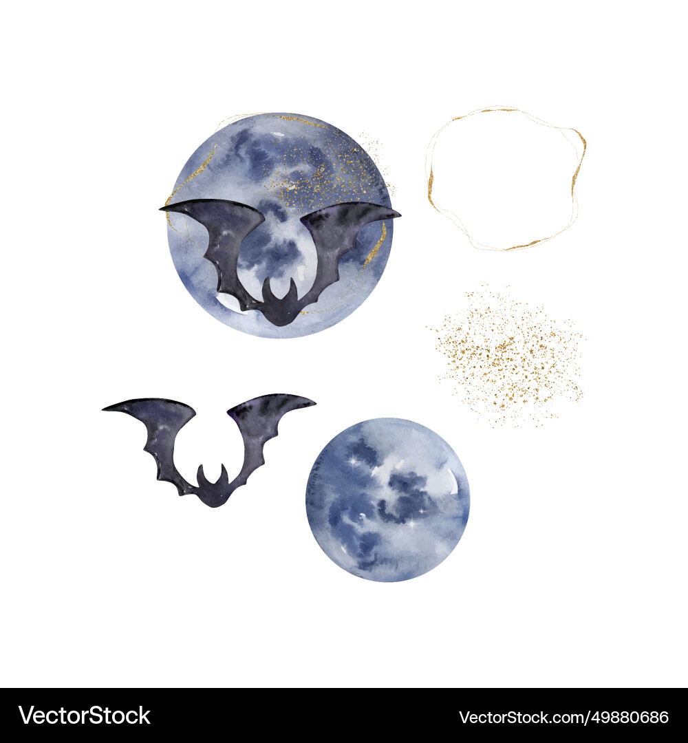 Watercolor set fantastic moon animals Royalty Free Vector