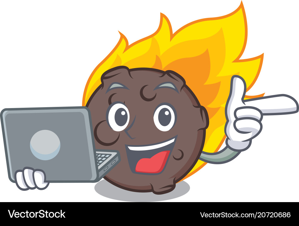 With laptop meteorite character cartoon style Vector Image