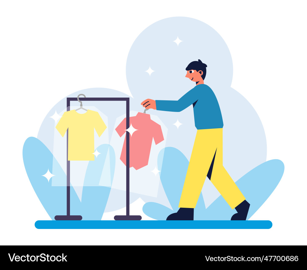 Worker holding hanger with clean t-shirt prepare Vector Image