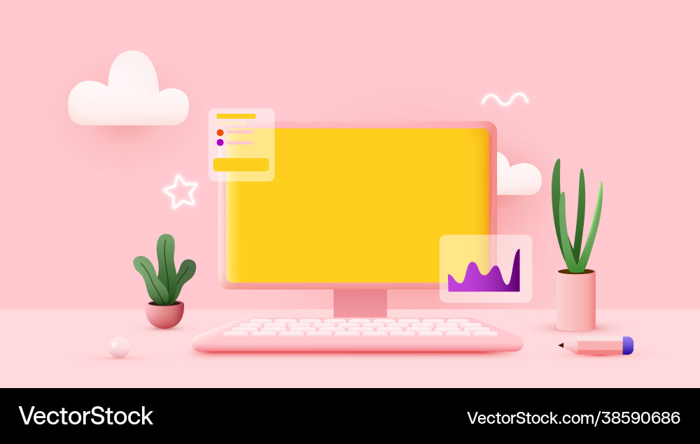 Workplace 3d render business and finance Vector Image