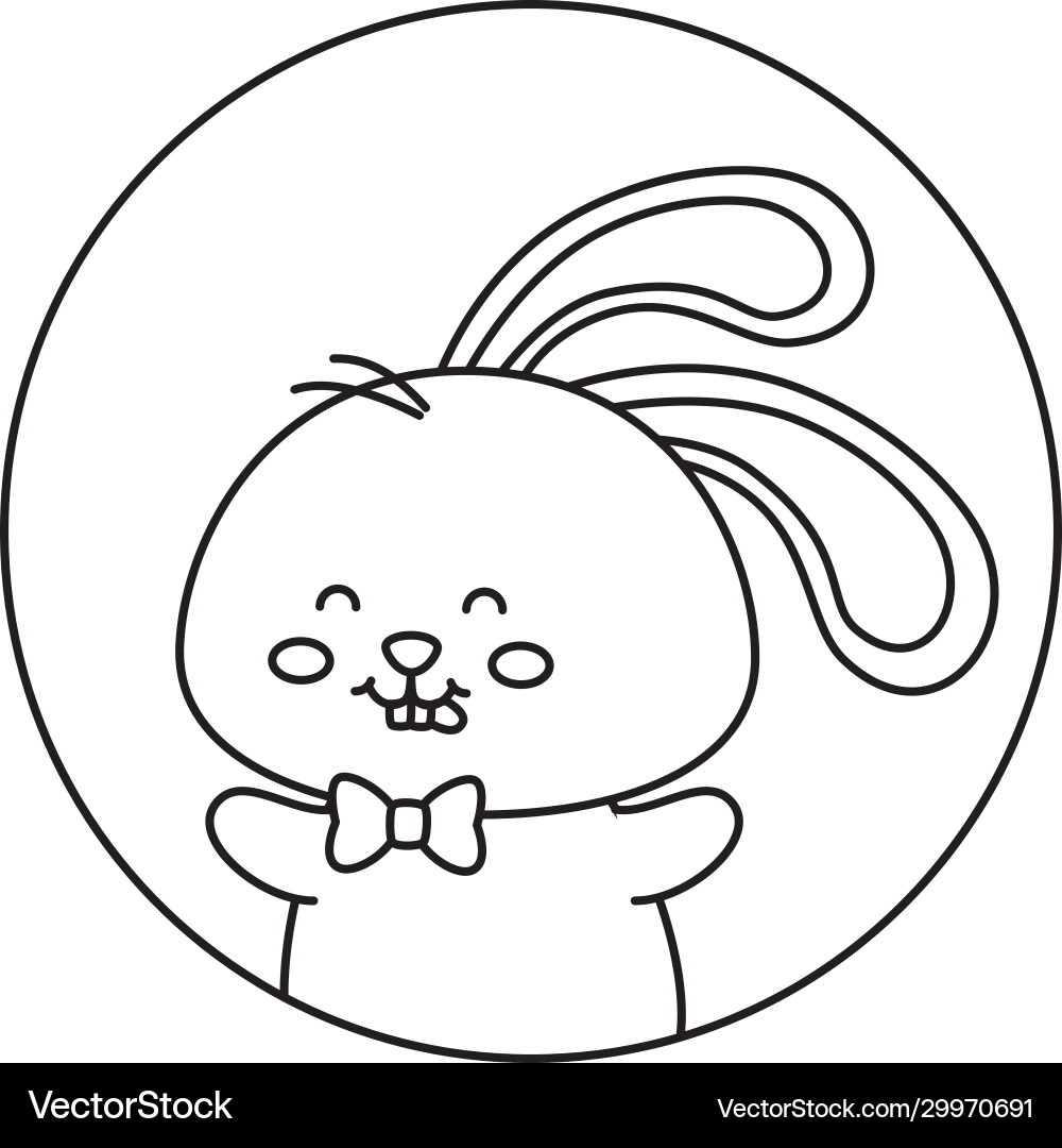 Cute rabbit animal in frame circular Royalty Free Vector