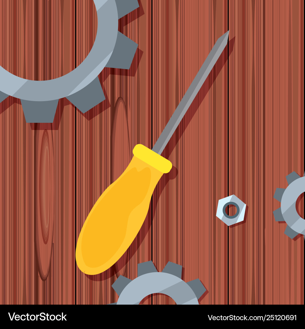 Gear screwdriver on wooden Royalty Free Vector Image