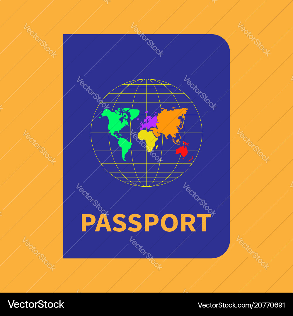 International blue passport with map and globe Vector Image